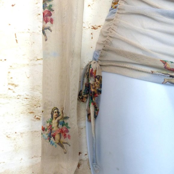 Hot Topic | Tops | Hot Topic Cherub Clouds Print Mesh Top Womens S ...